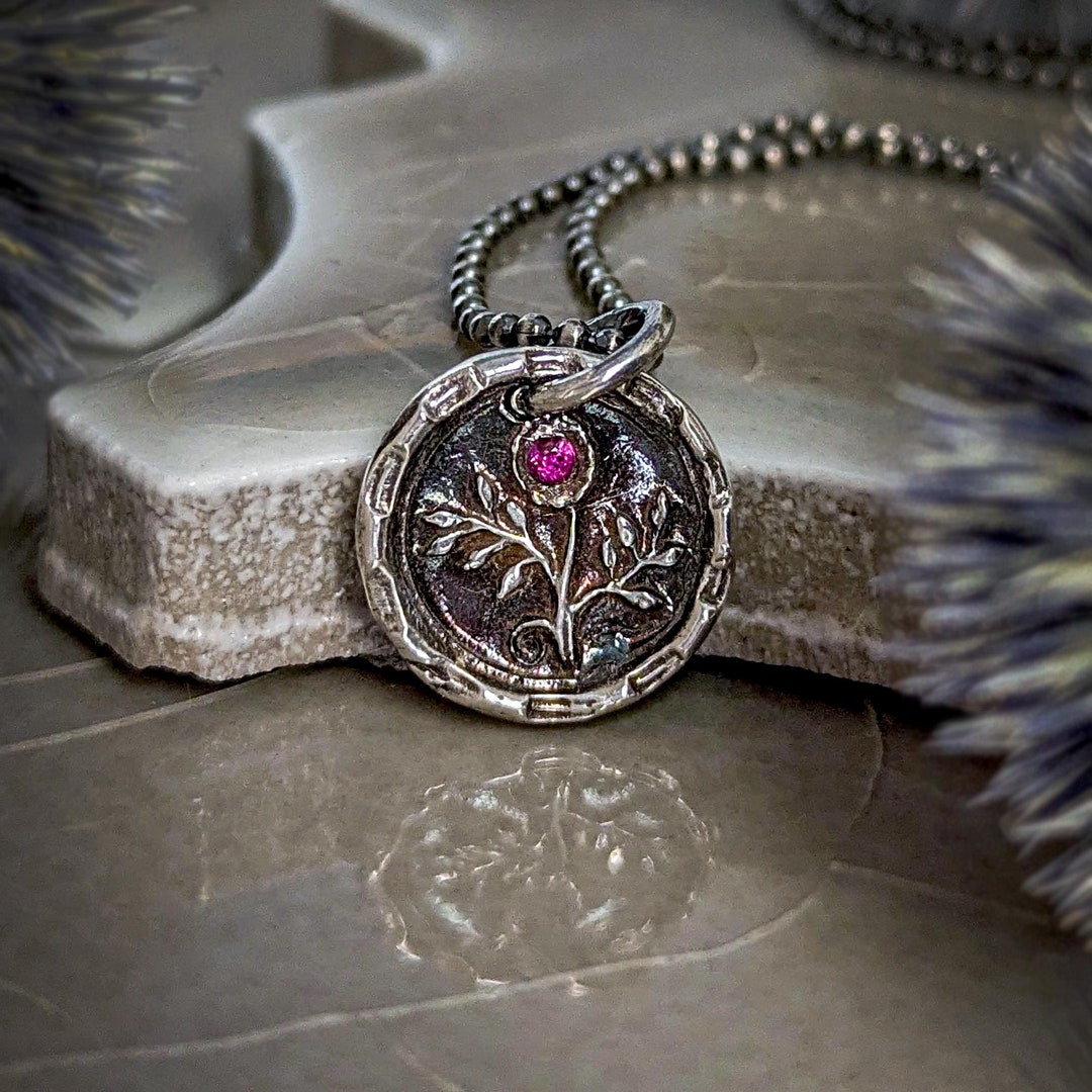 Morning Glory Pendant: Artisan Fine Silver & Ruby, July Birthstone Gift ...