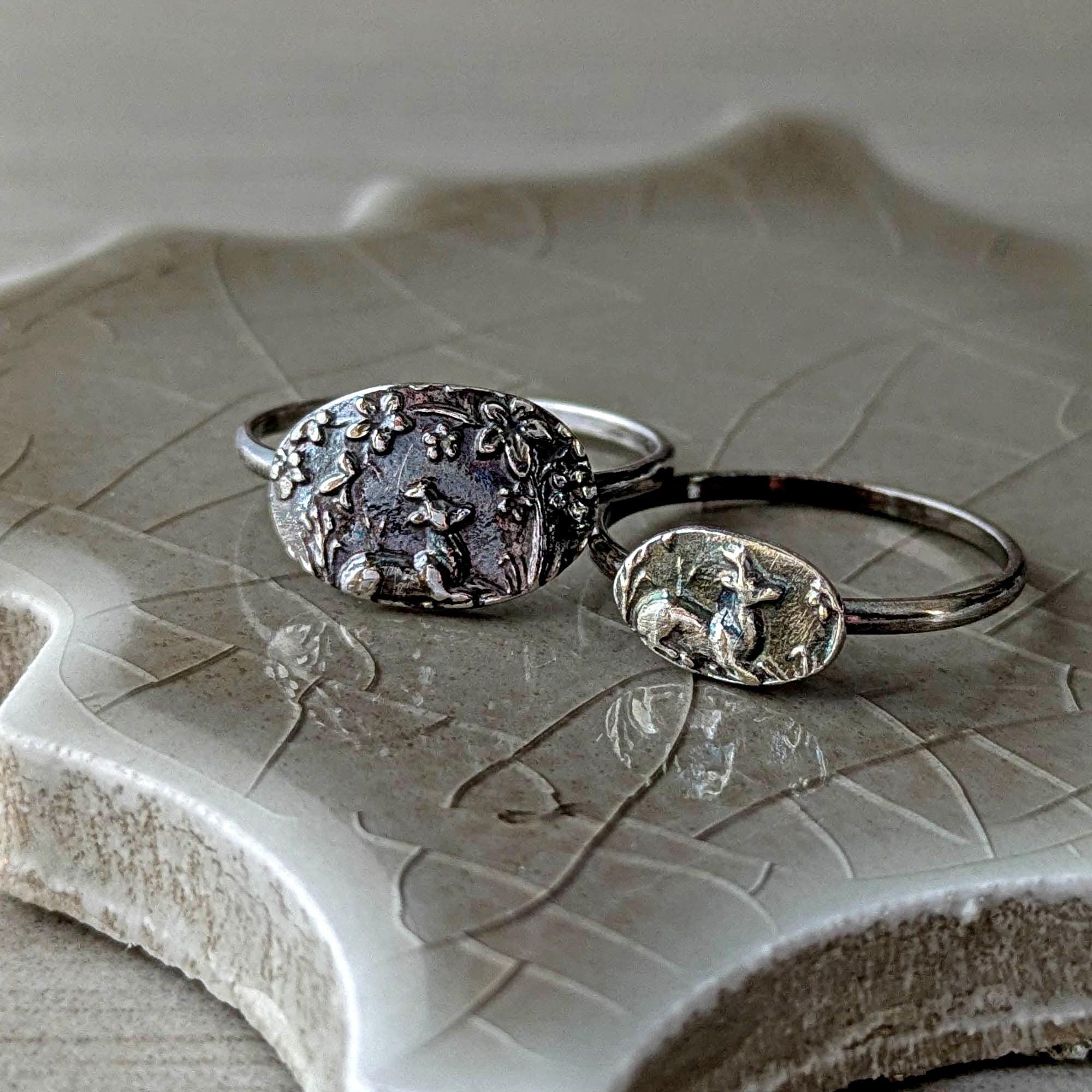 Sterling Silver Stag Ring: Petite Woodland Scene, Nature Jewelry - Etsy