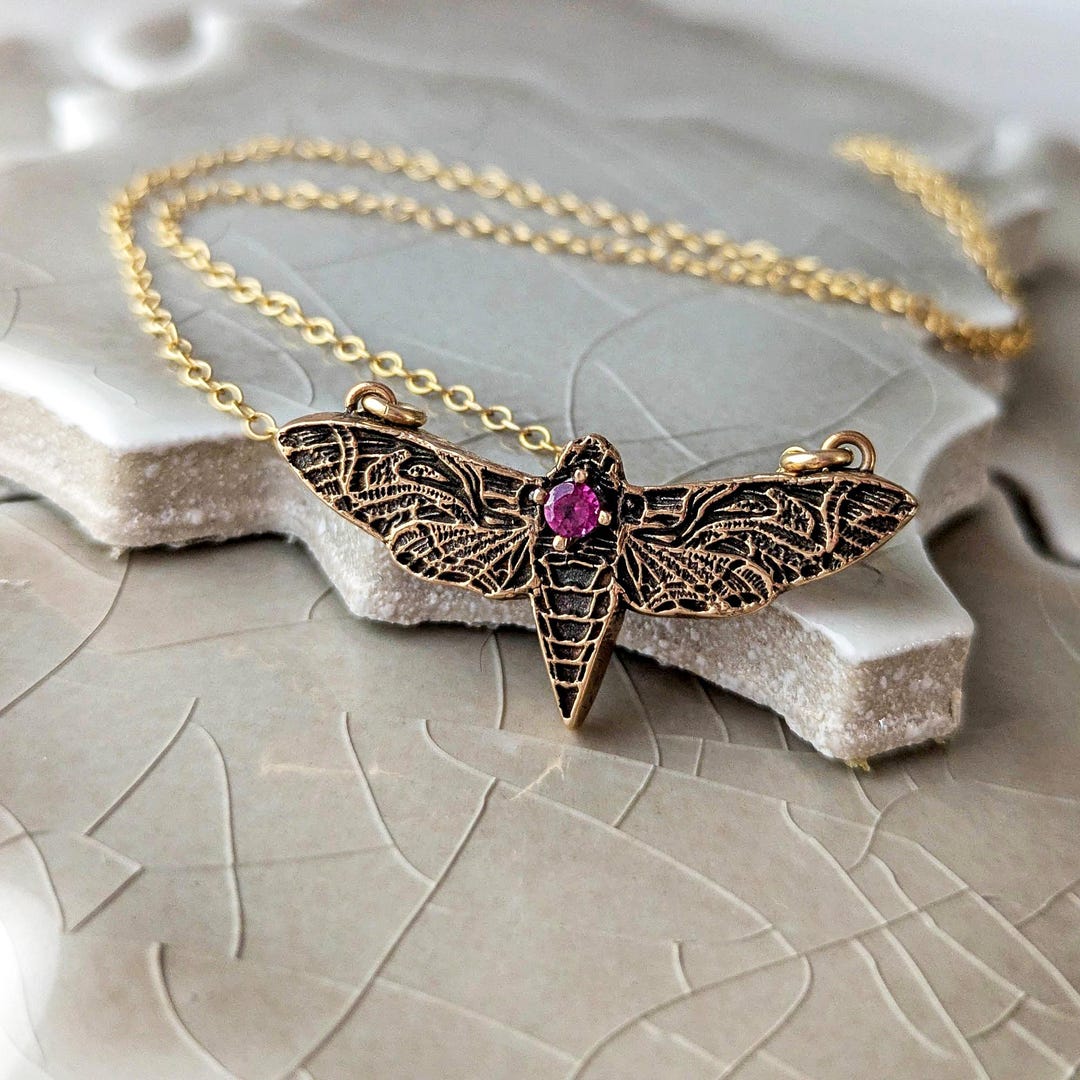 Mystical Hawk Moth Necklace: Artisan Bronze and 14k Gold Fill With ...