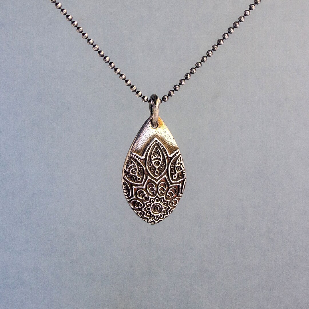 Silver Mandala Teardrop Pendant Artisan Sterling Silver - Etsy