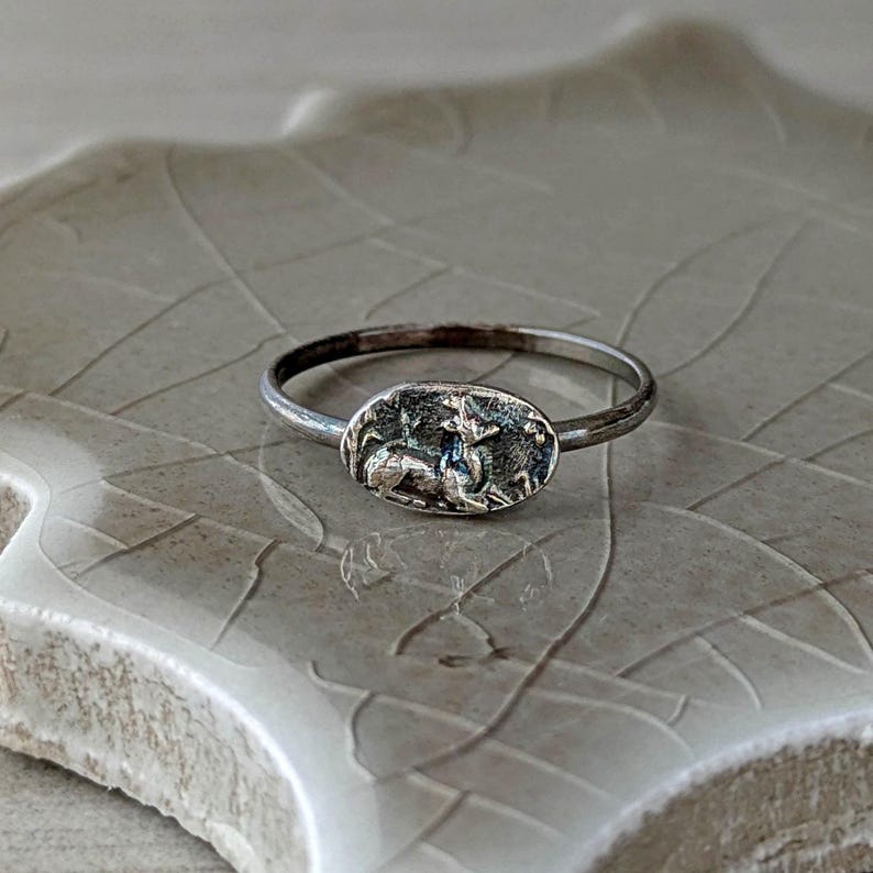 Sterling Silver Stag Ring: Petite Woodland Scene, Nature Jewelry - Etsy