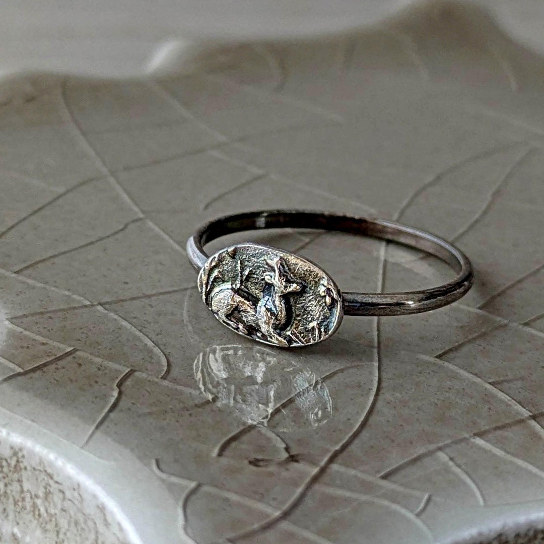Sterling Silver Stag Ring: Petite Woodland Scene, Nature Jewelry - Etsy