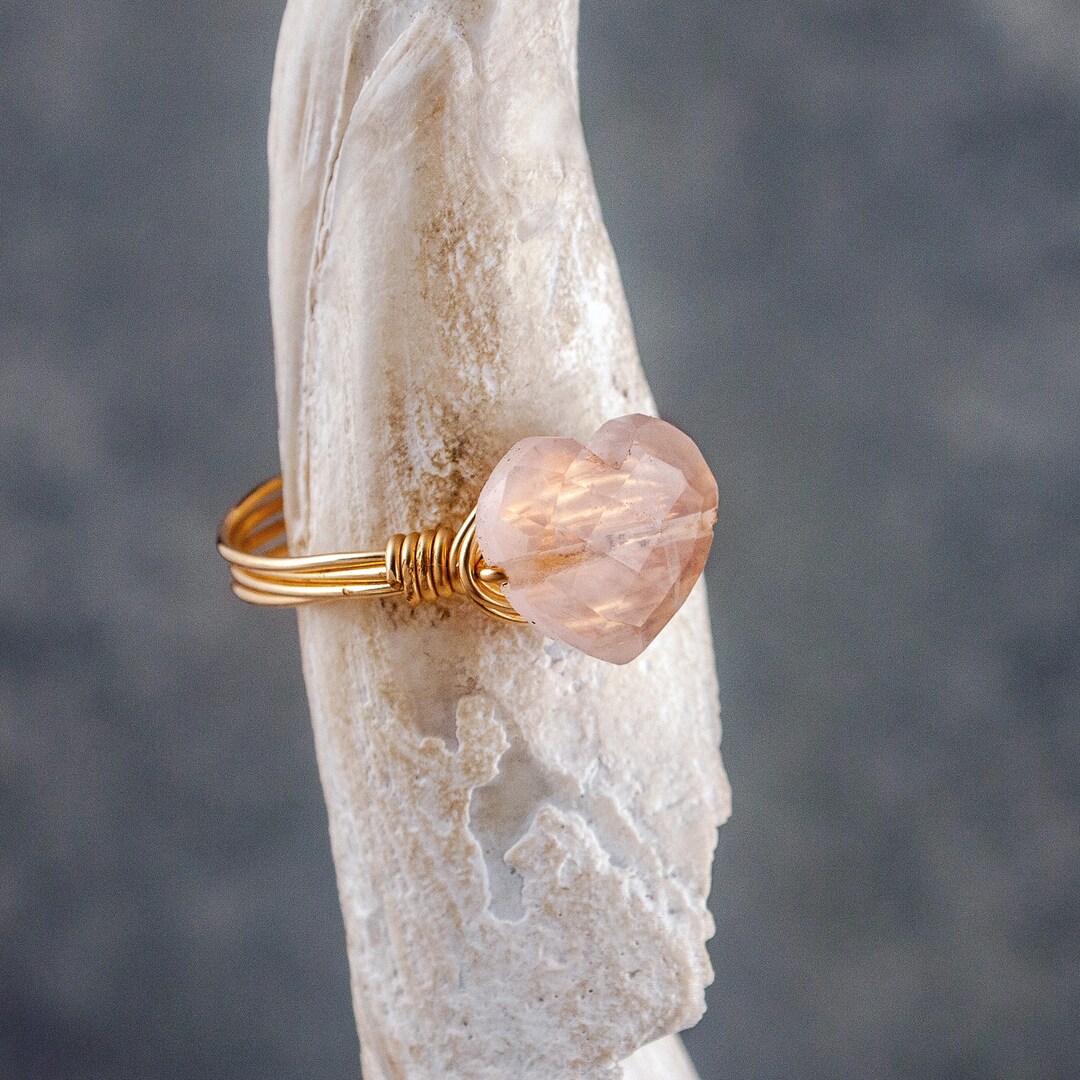 Rose Quartz Heart Ring, Stone of Love & Compassion, Heart Shaped ...