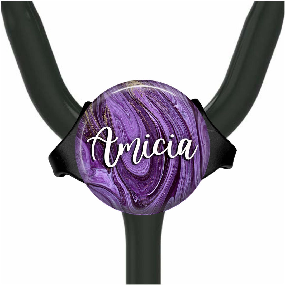 Name Tag Stethoscope, Double Yoke Tag, Glass Resin Button, Personalized ...