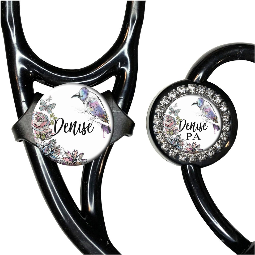Personalized Spring Stethoscope Tag - Bird and Flower Design With Name ...