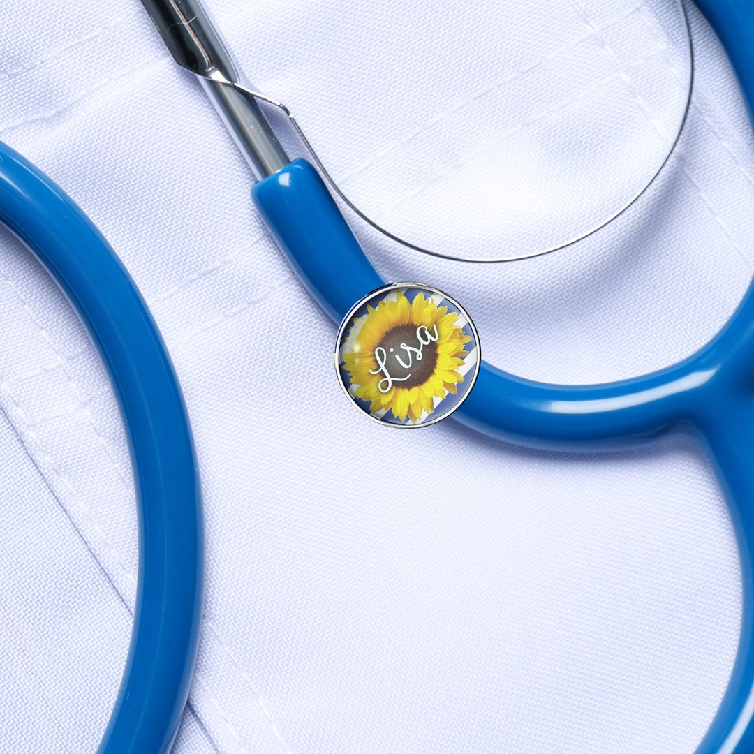 Sunflower Stethoscope ID Tag Charm, Custom Stethoscope Tag Name Charm ...