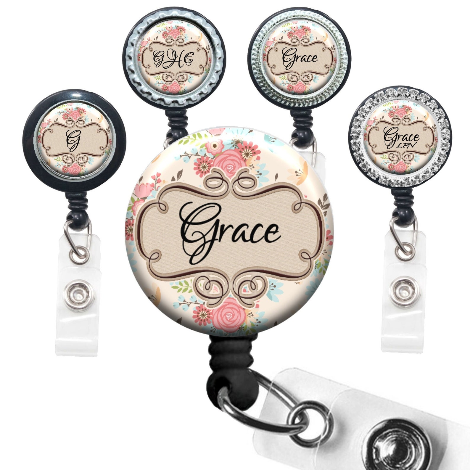 Personalized Farmhouse Floral Badge Reel Retractable Lanyard | Etsy