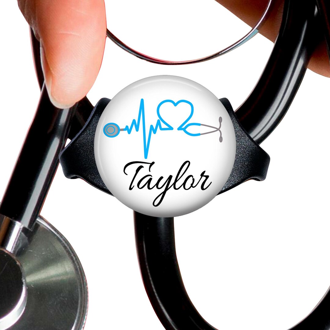 Personalized EKG Heart Stethoscope Tag (8 Colors) - Adjustable Yoke or ...