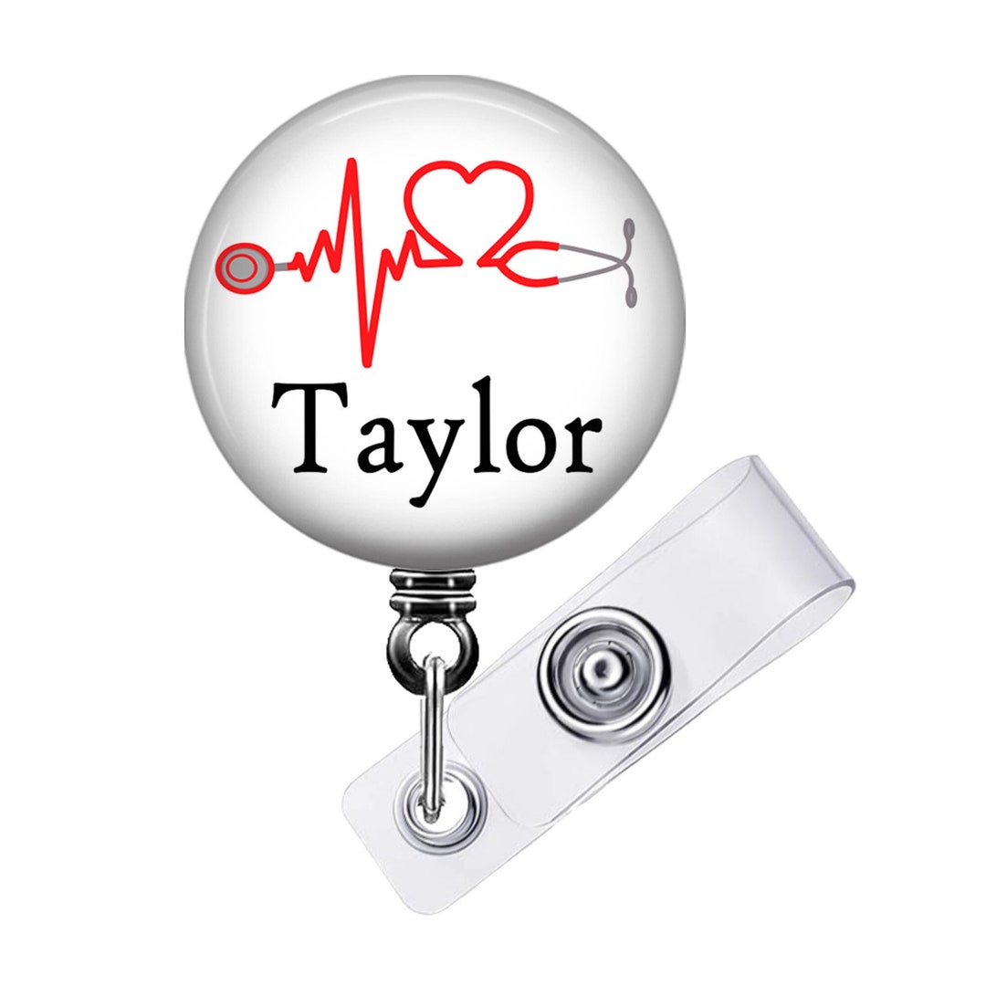 EKG Heart Badge Reel ID Holder 8 Design Colors Personalized Name ...