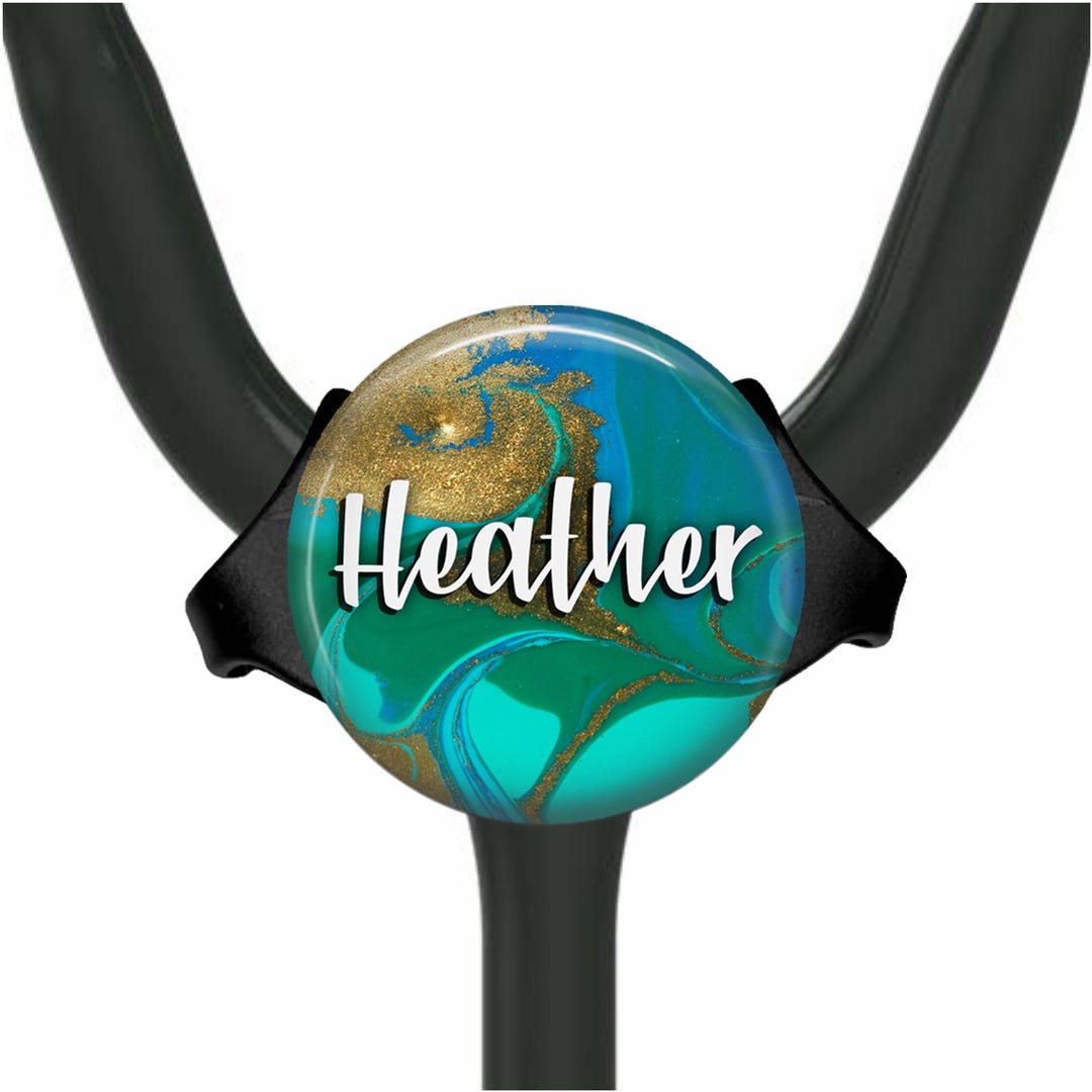 Green and Gold Stethoscope Name Tag Personalized - Adjustable Yoke ID ...