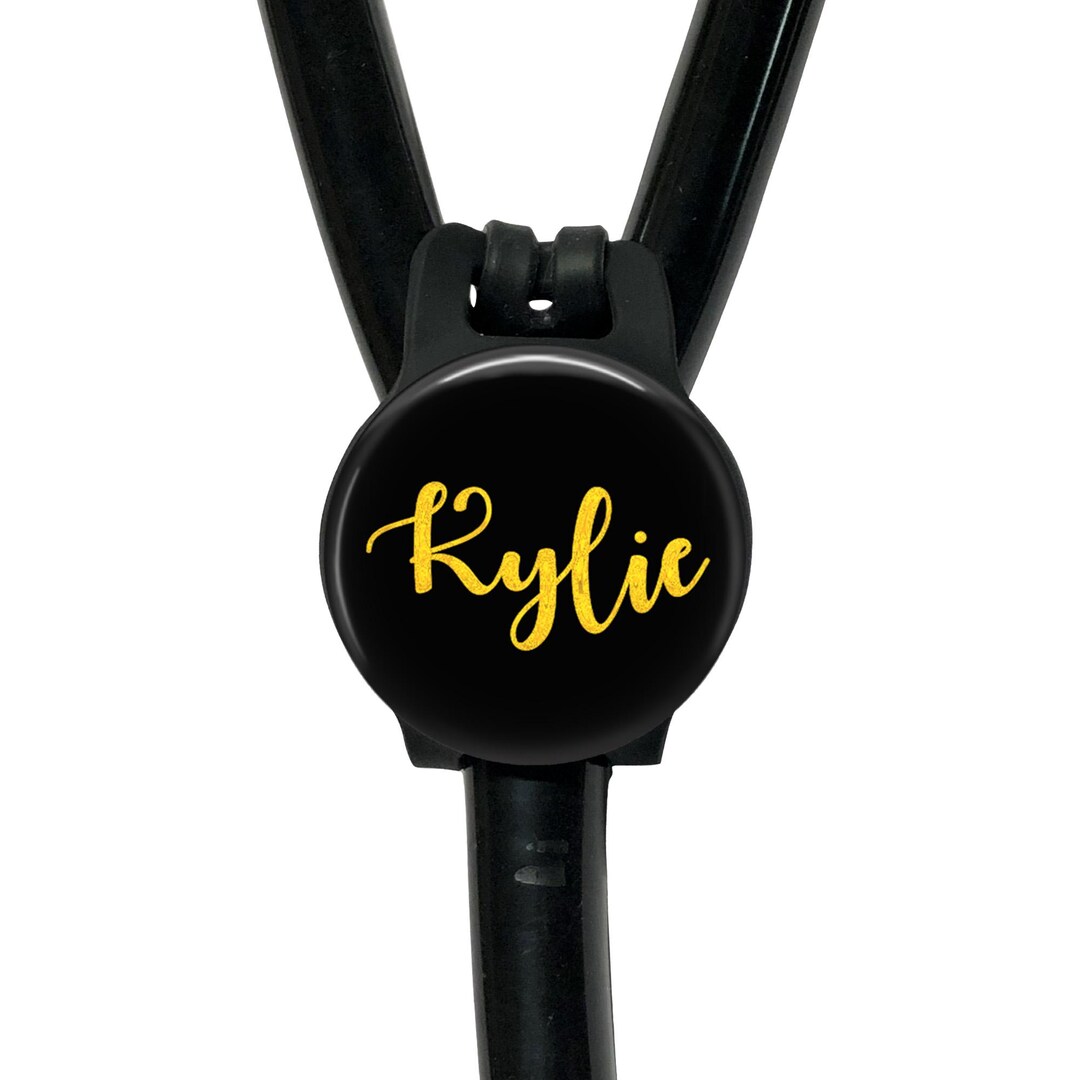 Air Tag Holder - Personalized Black and Gold Stethoscope Name Tag Label ...