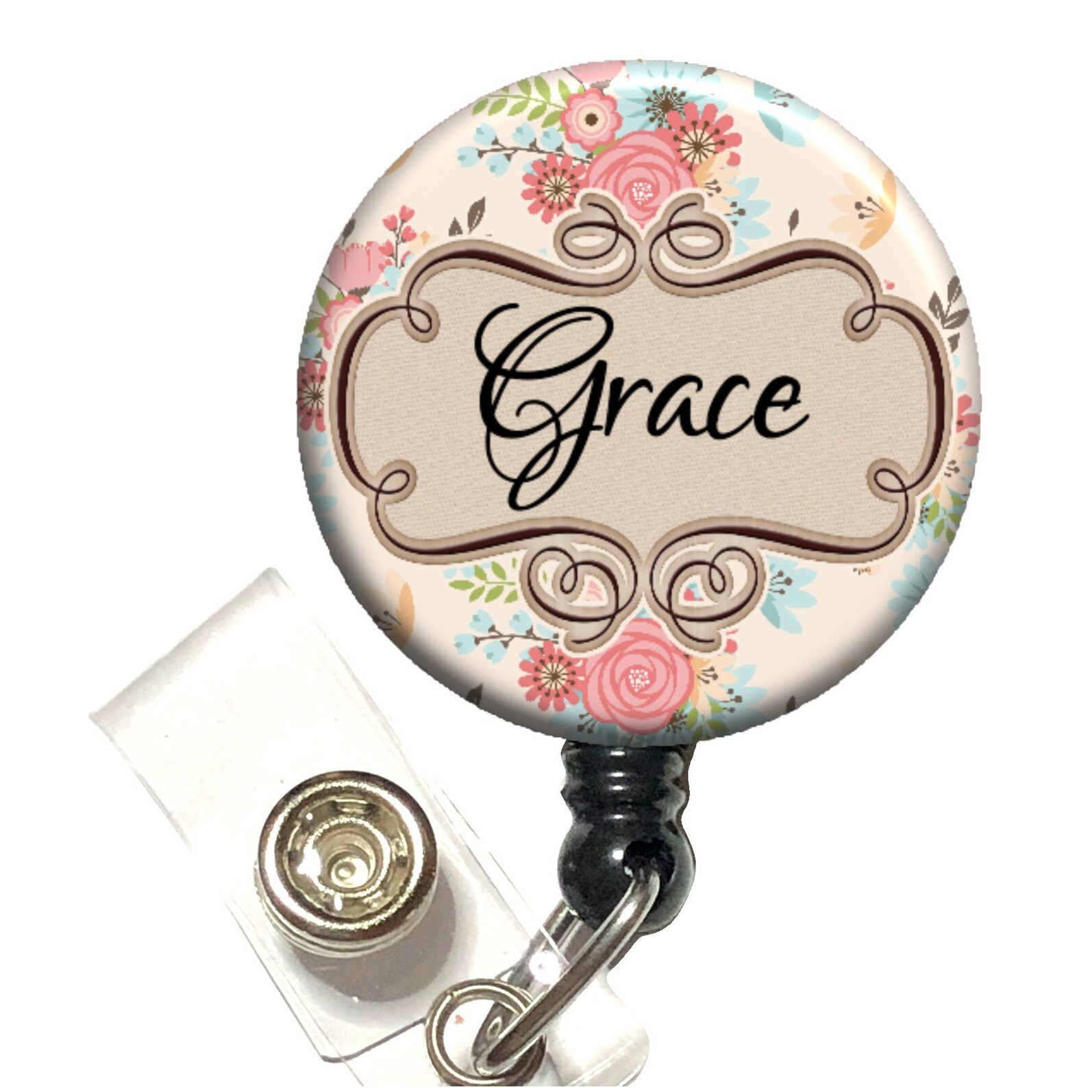 Personalized Farmhouse Floral Badge Reel Retractable Lanyard - Etsy