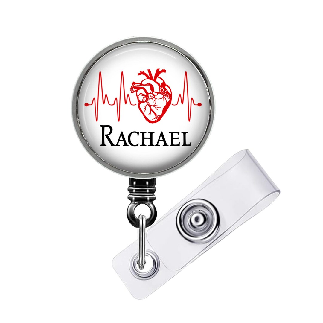 Nurse Badge Reel, EKG Cardiology Heart Beat Line, 6 Colors, Retractable ...