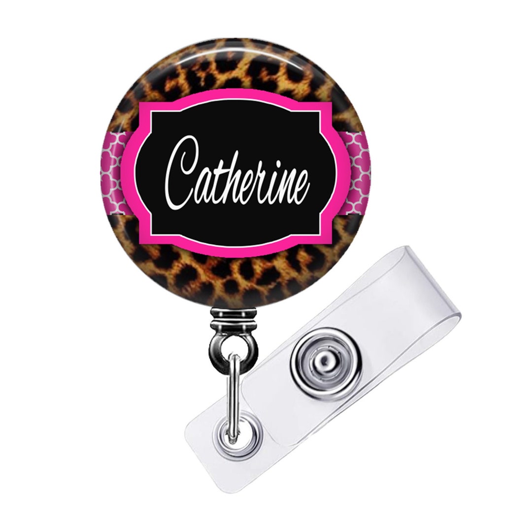 Leopard Print Nurse Retractable Badge Reel in 8 Colors Personalized ID ...