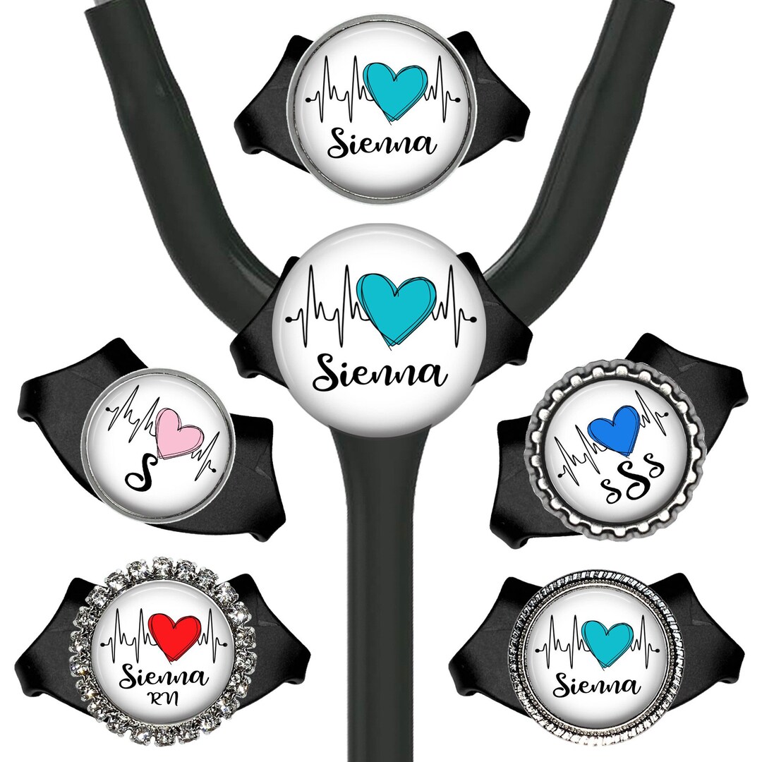 Personalized Nurse Stethoscope Tag - Pink Heart EKG Design - Name ...