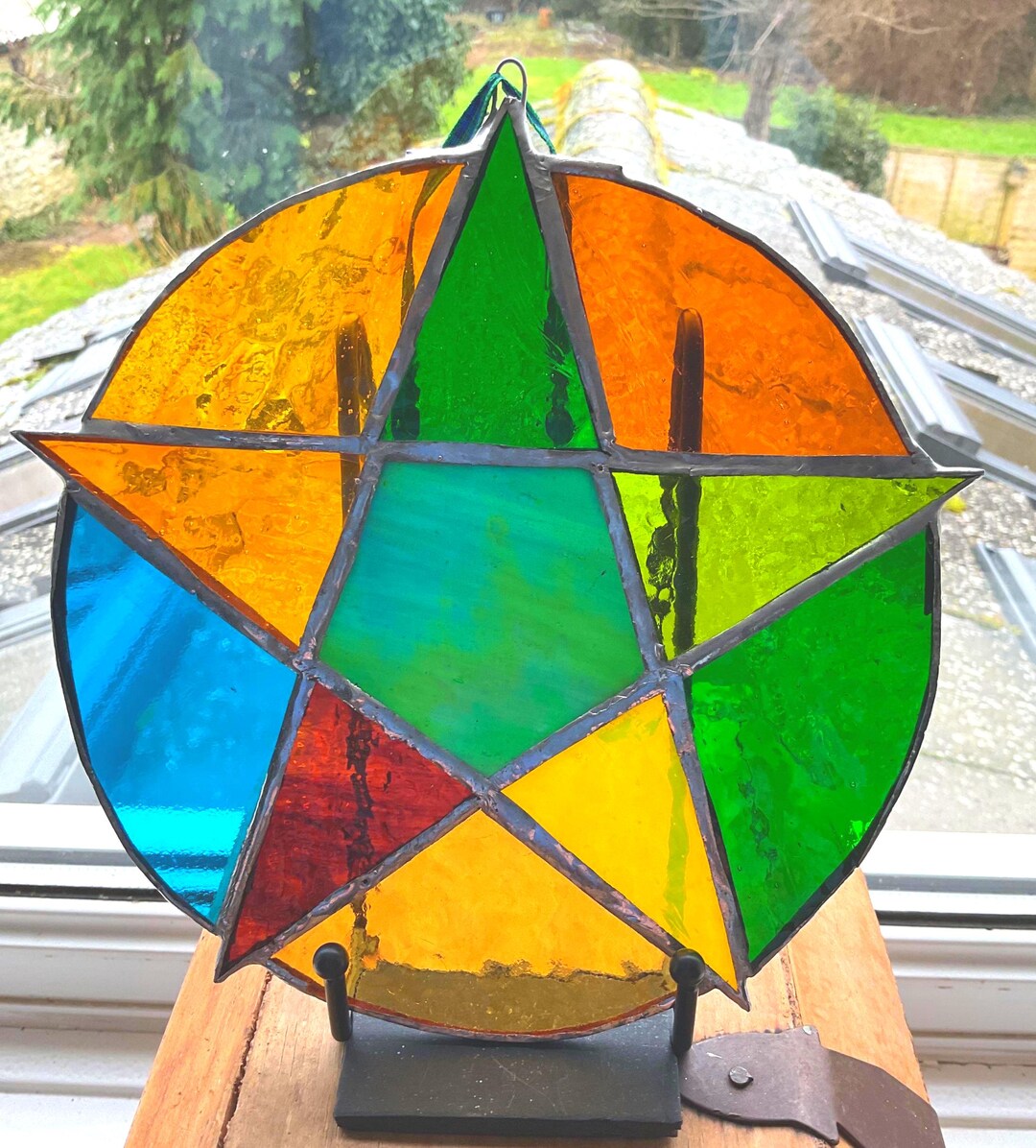 Stained Glass Pentagram Suncatcher - Window Wall Hanging (19cm) - Etsy