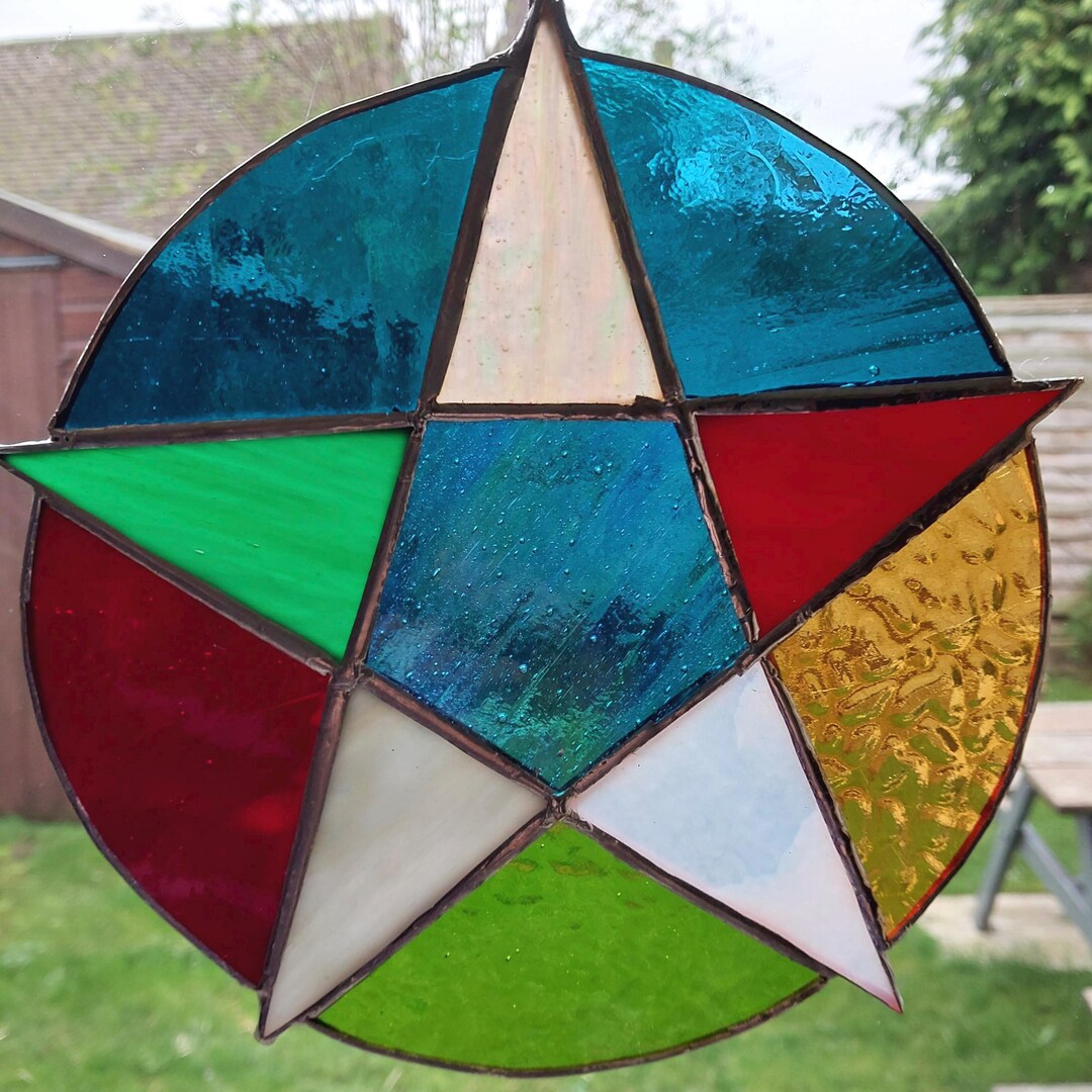 Pentagram in Stained Glass 19cm Window, Wall, Hanging, Gift - Etsy