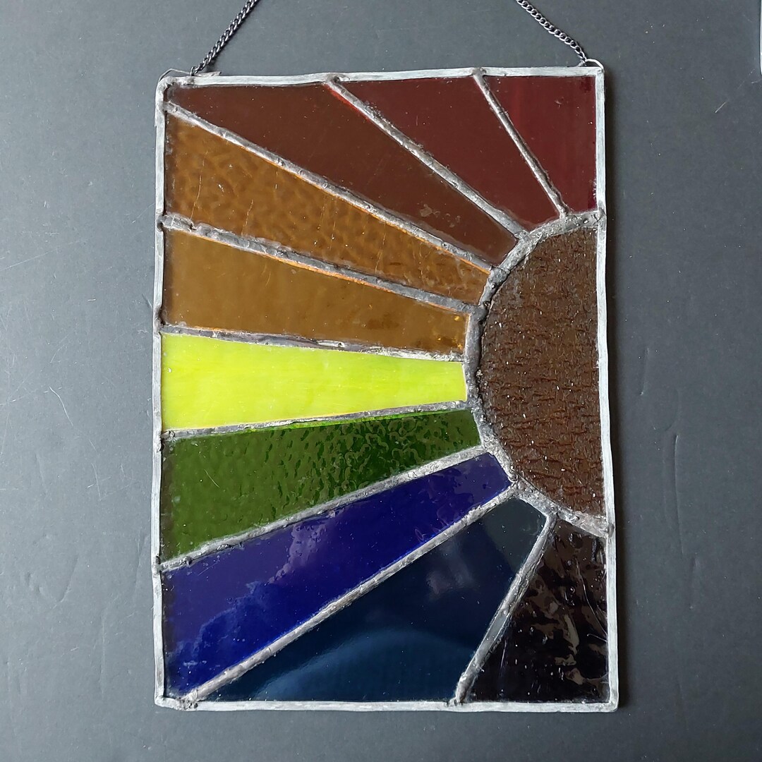 Rustic Rainbow Sunset Stained Glass Panel With Chain Hanger - Etsy