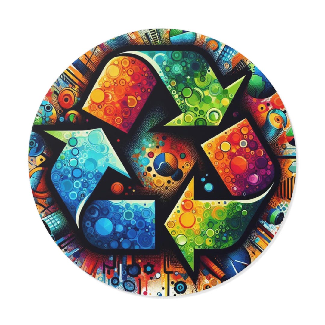 Colorful Paint Splatter Recycling Symbol Sticker, Round Vinyl Sticker ...