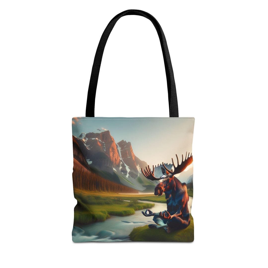 Meditating Moose Tote Bag Nature Lover Gift, Yoga Bag, Animal Print ...