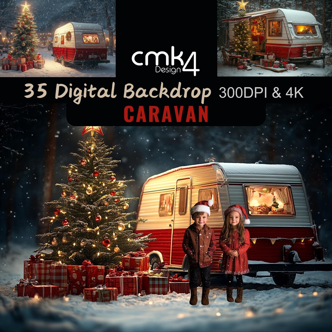 Christmas Caravan Digital Backdrop: Winter Holiday Scene (photoshop ...