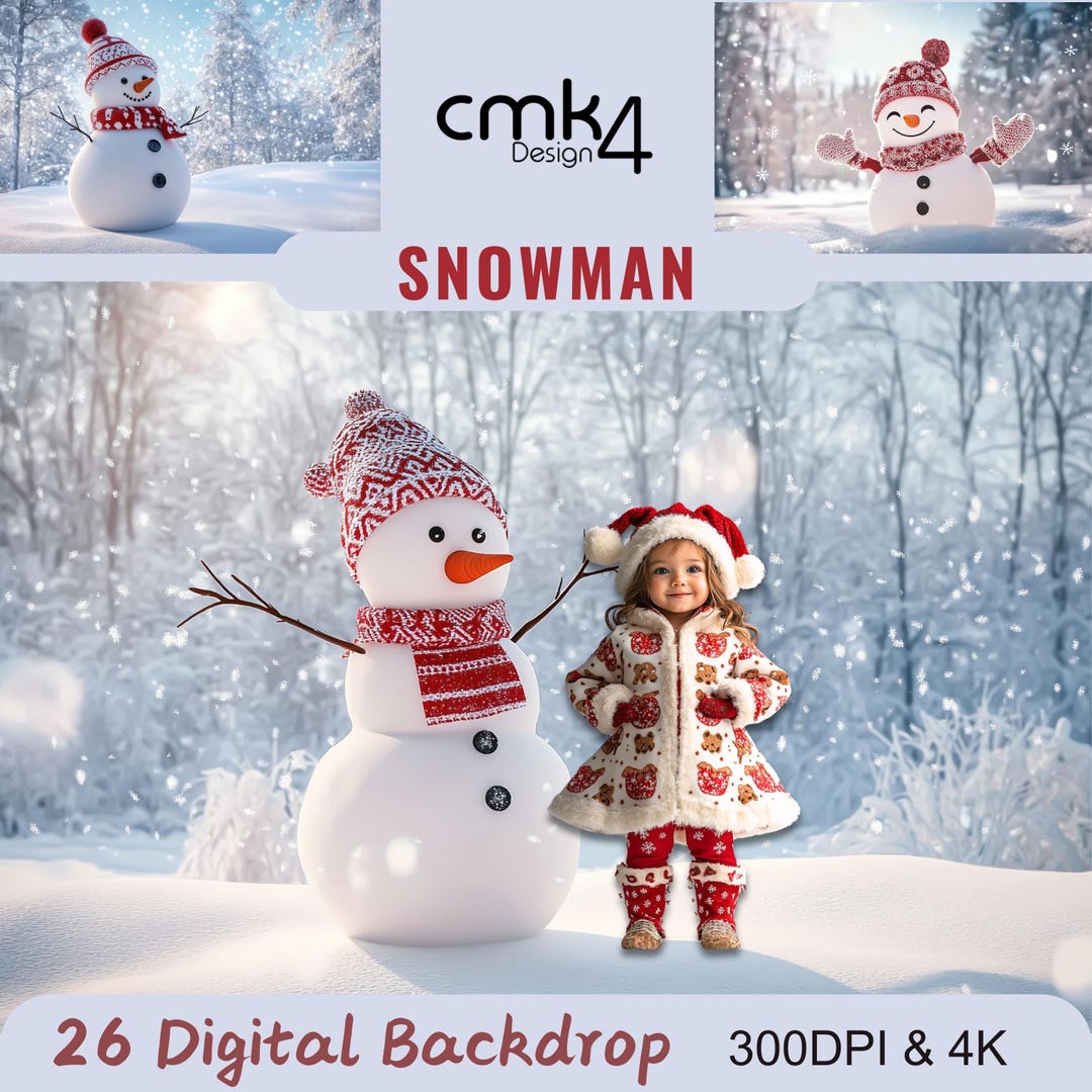 26 Christmas Backdrop Digital, Snowman Photoshop Overlays, Studio ...