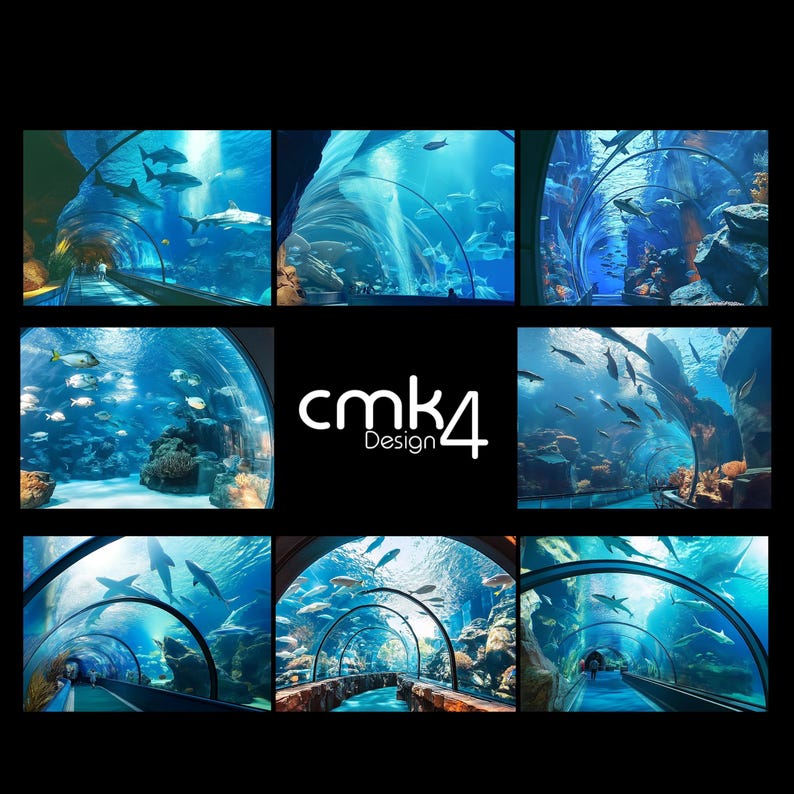 Aquarium Tunnel Backdrop: Sea Creatures Digital Background (4K) - Etsy