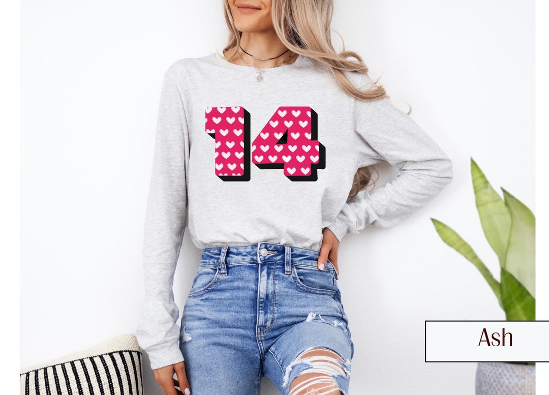 Hot Pink '14' Heart Polka Dot Bella Canvas Long Sleeve T-shirt for ...