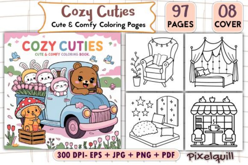 100 Cozy Coloring Pages Bundle | Cute Printable Relaxing Coloring Book ...