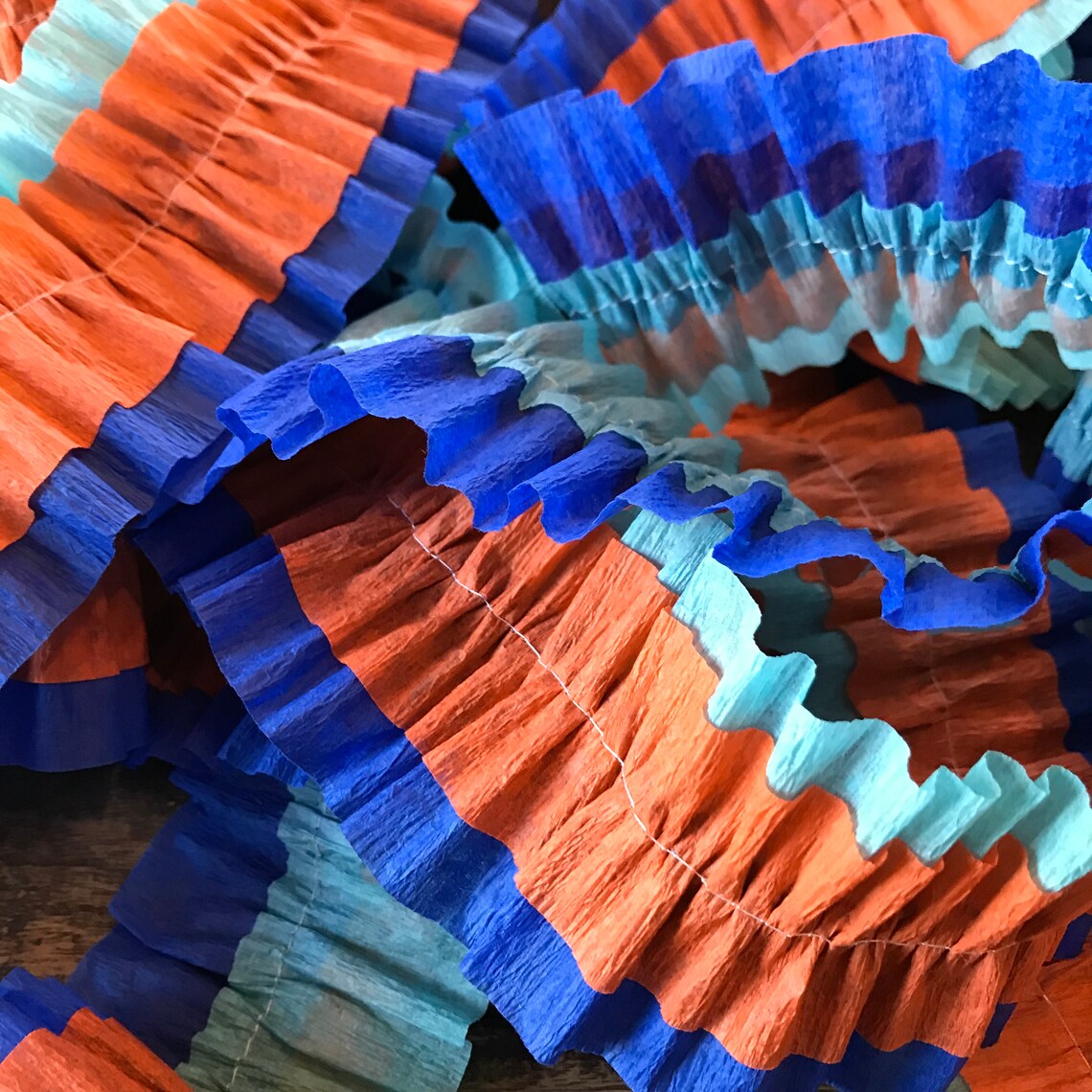 Ruffled Crepe Paper Streamers Light Blue Dark Blue Orange | Etsy
