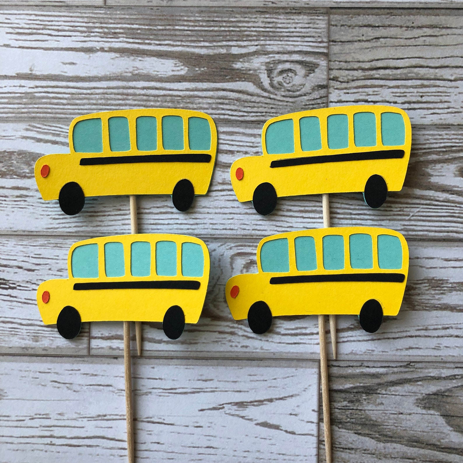 1 Dozen School Bus Cupcake Picks Party Decorations | Etsy