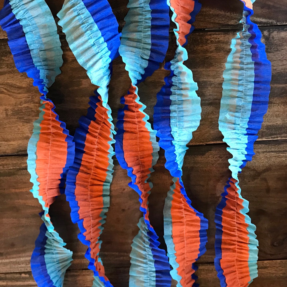 Ruffled Crepe Paper Streamers Light Blue Dark Blue Orange | Etsy