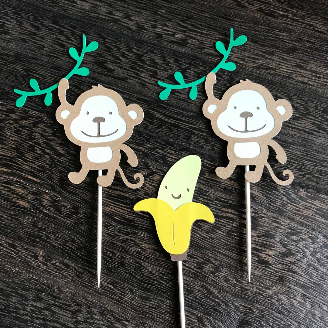 1 Dozen Monkey Themed Cupcake Picks- First Birthday, Party Decorations ...