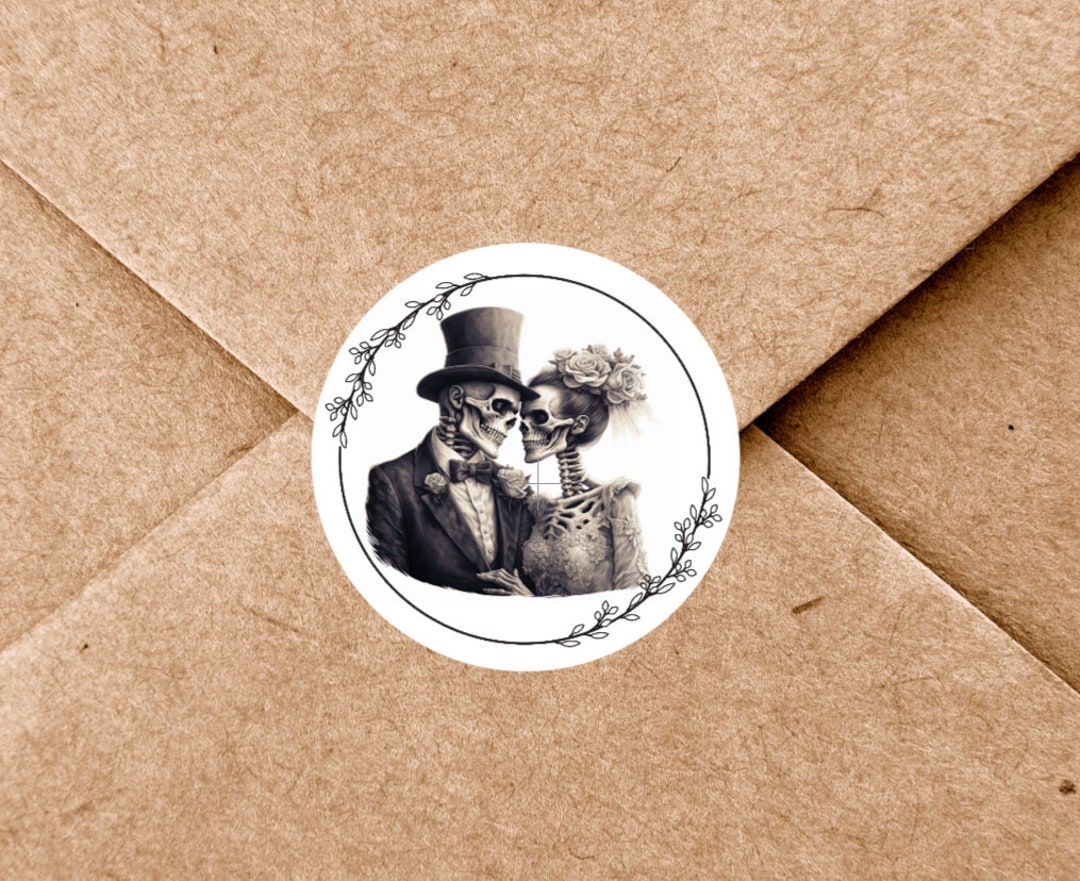Skeleton Envelope Seal- Skeleton Favor Sticker- Halloween Wedding ...