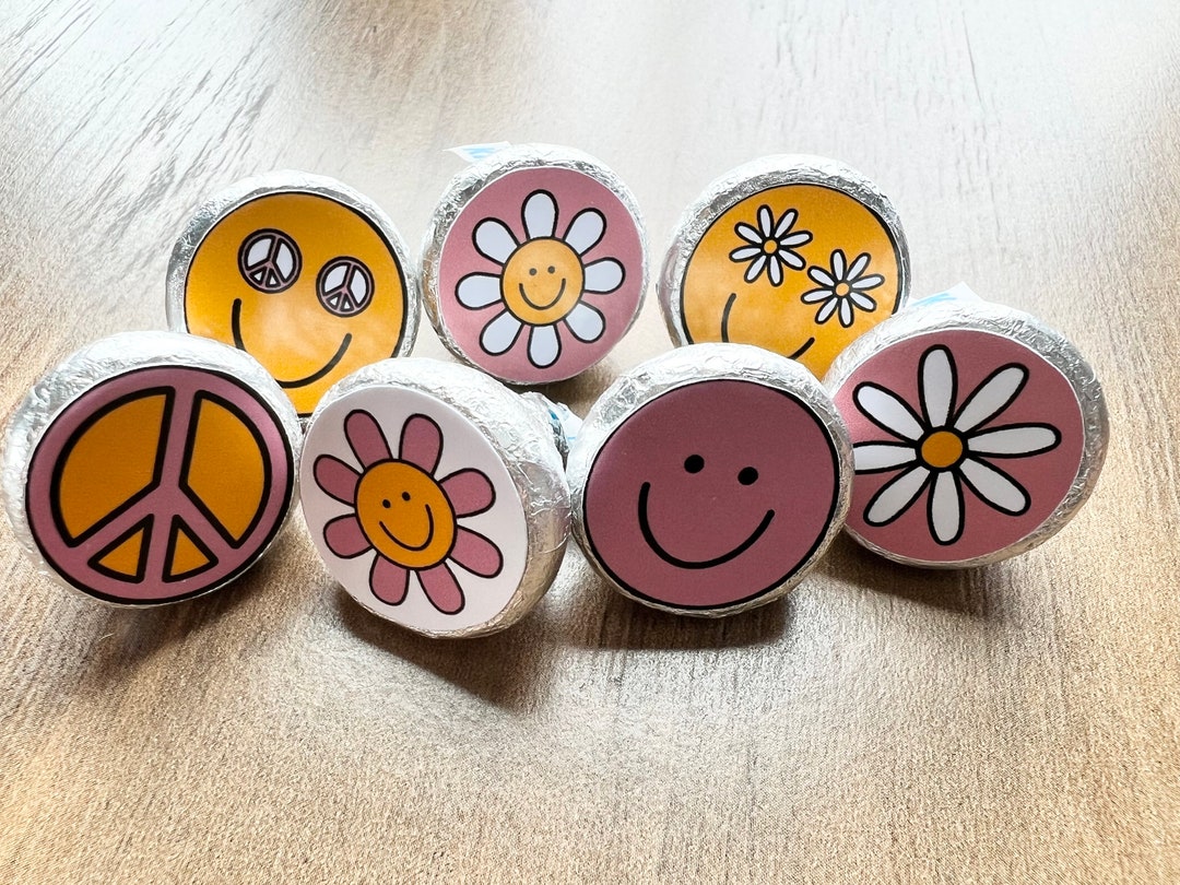 140 Hippy Groovy 70’s Stickers for Hershey Kisses Party Candy Stickers ...