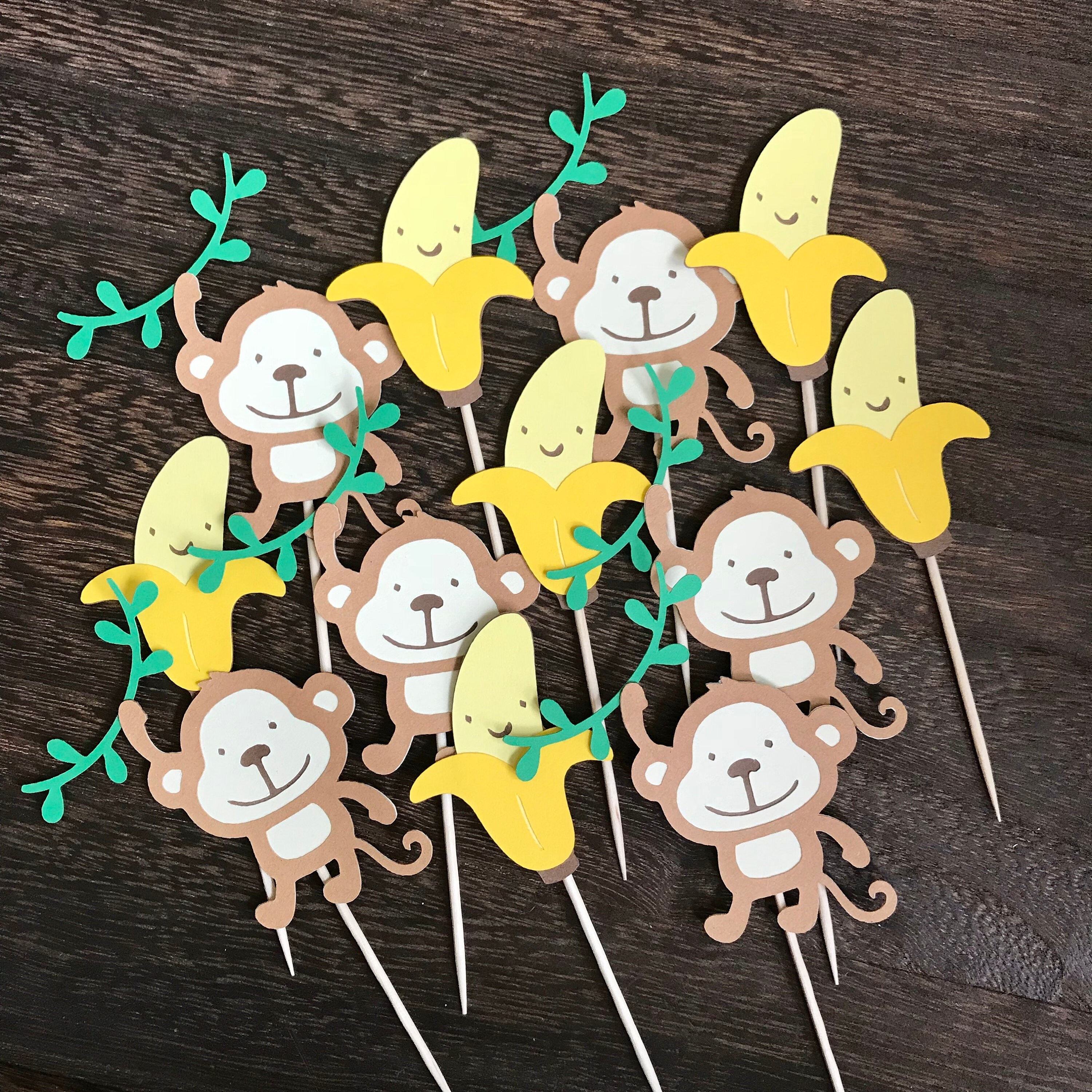 1 Dozen Monkey Themed Cupcake Picks First Birthday Party - Etsy