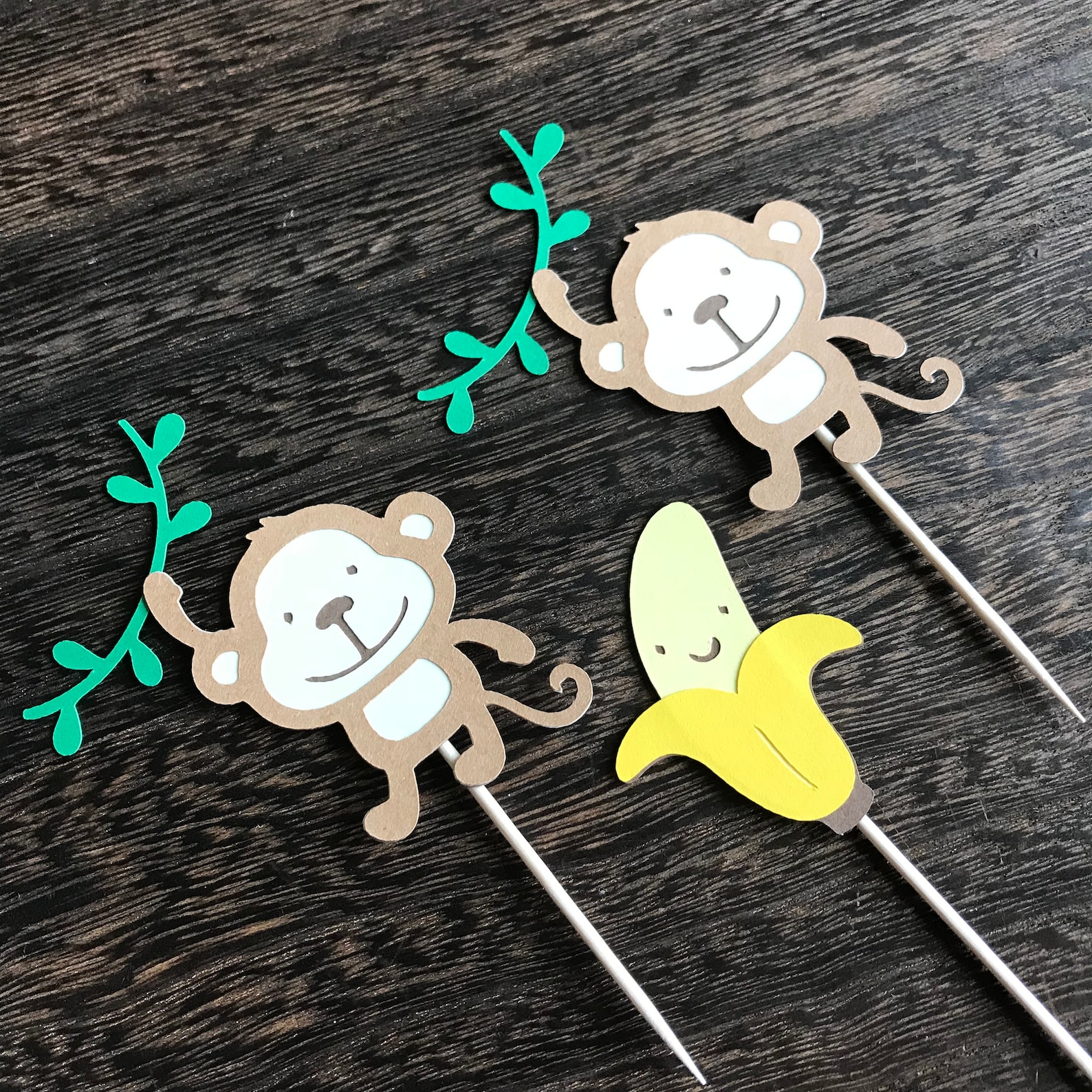 1 Dozen Monkey Themed Cupcake Picks First Birthday Party - Etsy