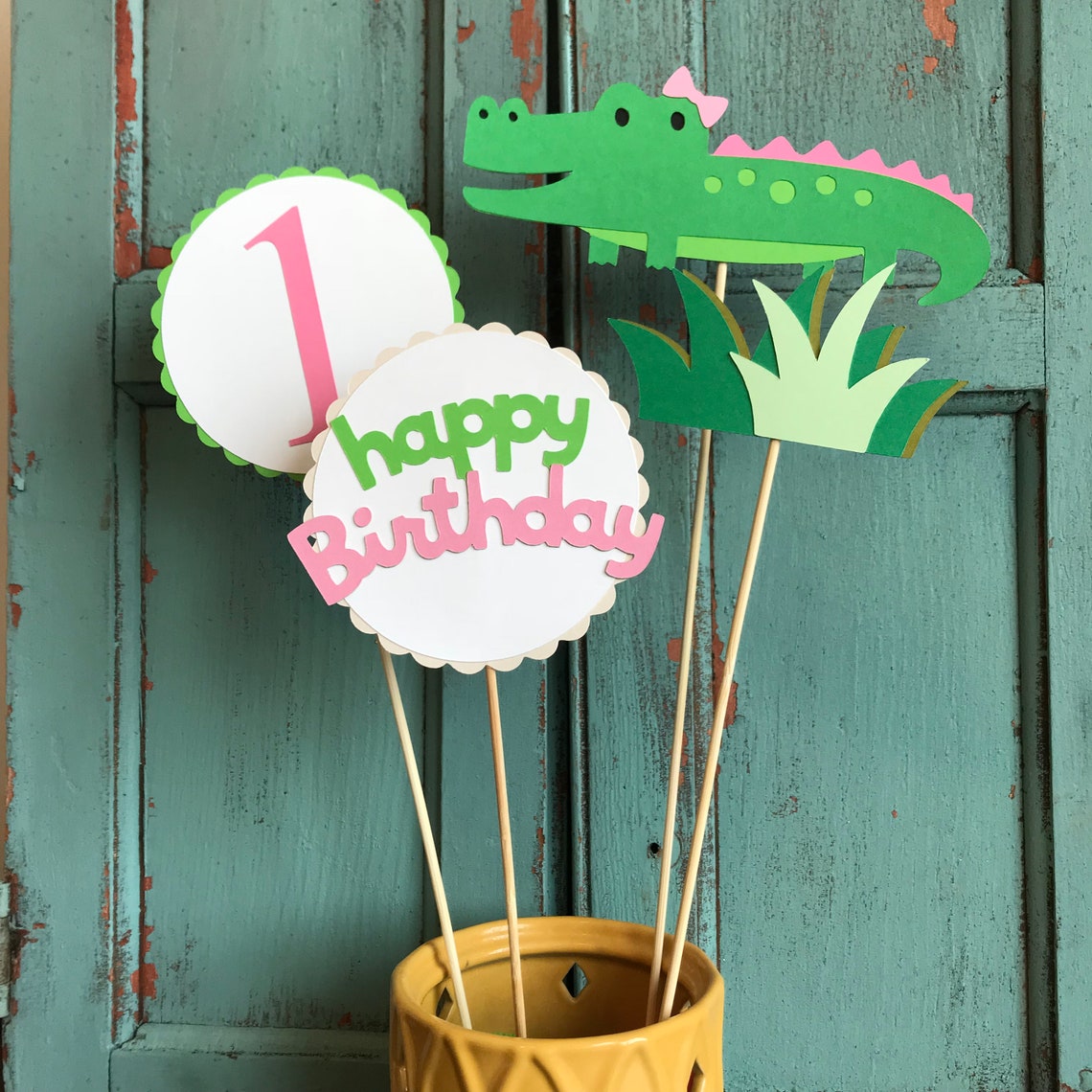 Alligator Themed Centerpieces Set of 4- First Birthday, Party ...