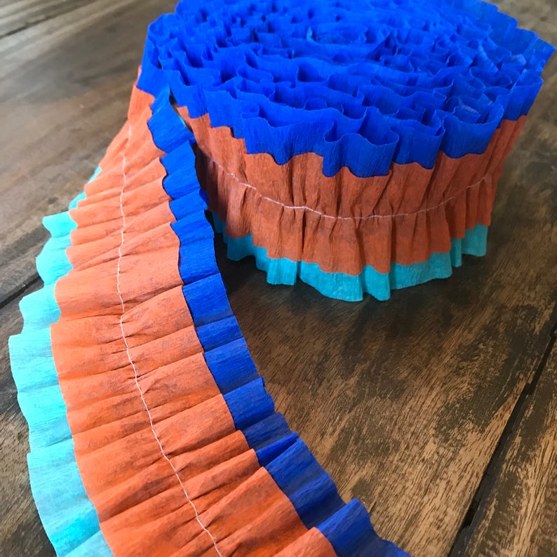 Ruffled Crepe Paper Streamers Light Blue Dark Blue Orange | Etsy