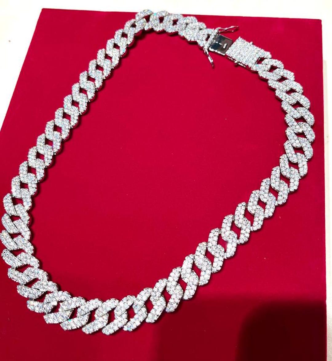 16mm Prong Cuban Link Chain in 925 Sterling Silver 20inches With 14k ...