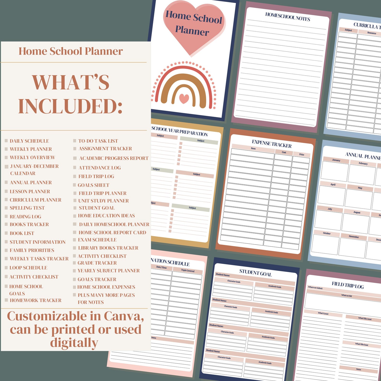 Boho Homeschool Planner: Student Schedule & Assignment Tracker (digital ...