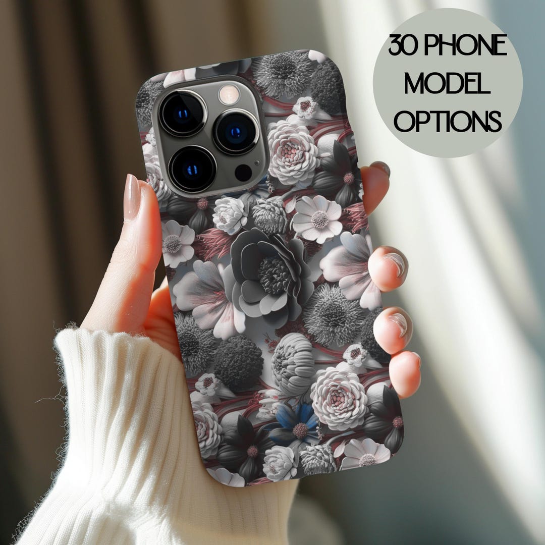 Vintage Floral Phone Case: Black, White & Pink Flower Design - Etsy