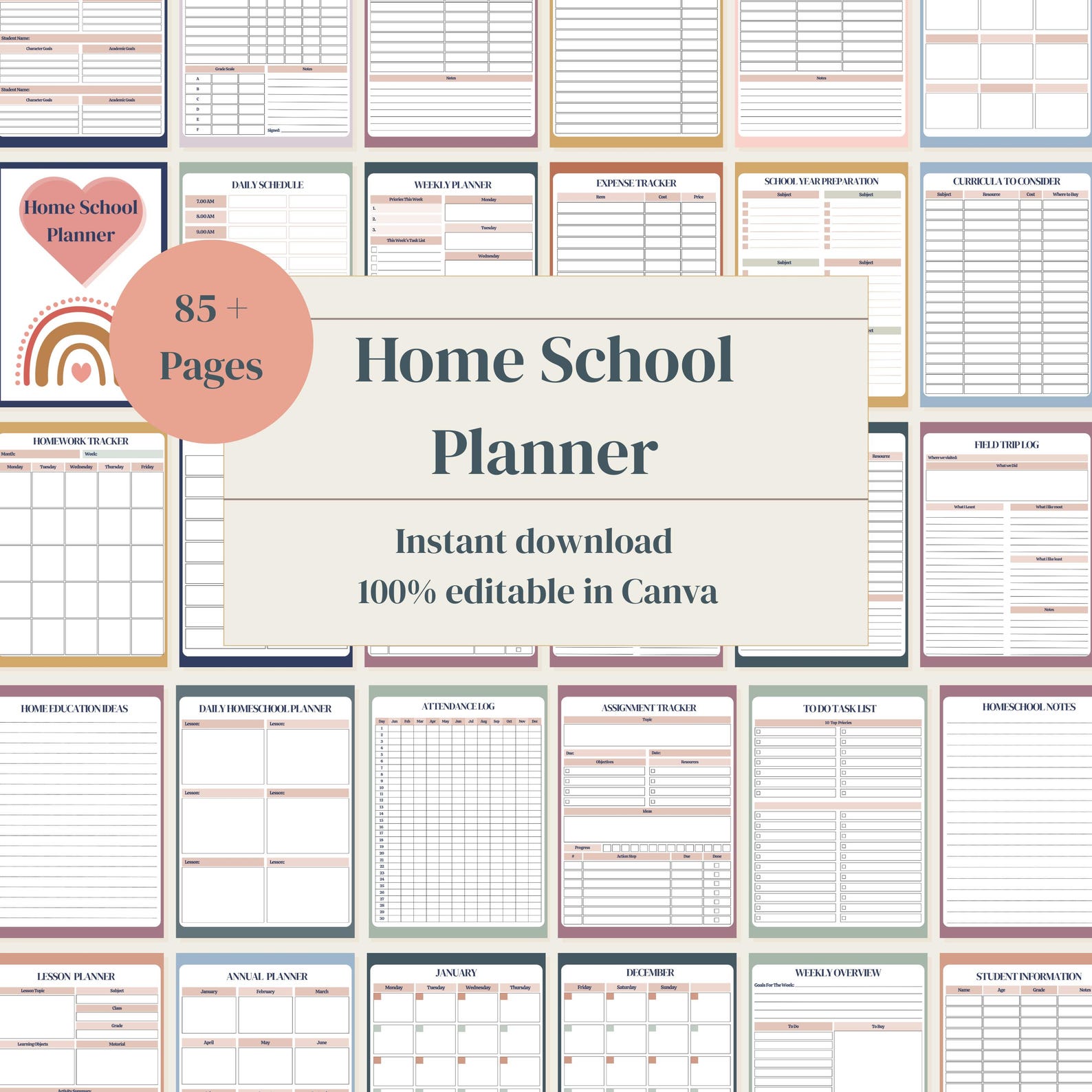 Boho Homeschool Planner: Student Schedule & Assignment Tracker (digital ...