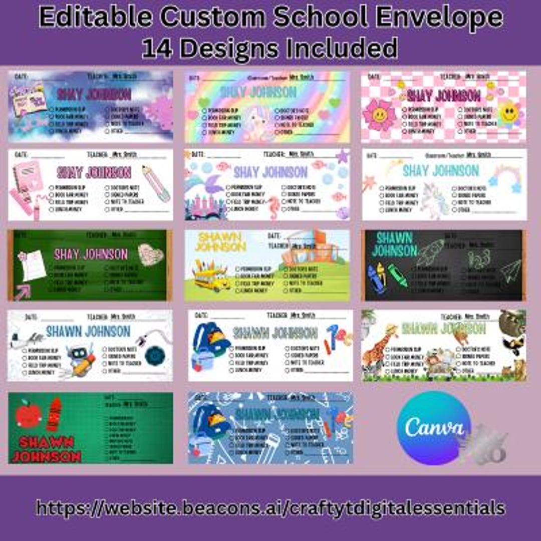 Editable School Envelope Template Bundle – 14 Designs for Boys & Girls ...