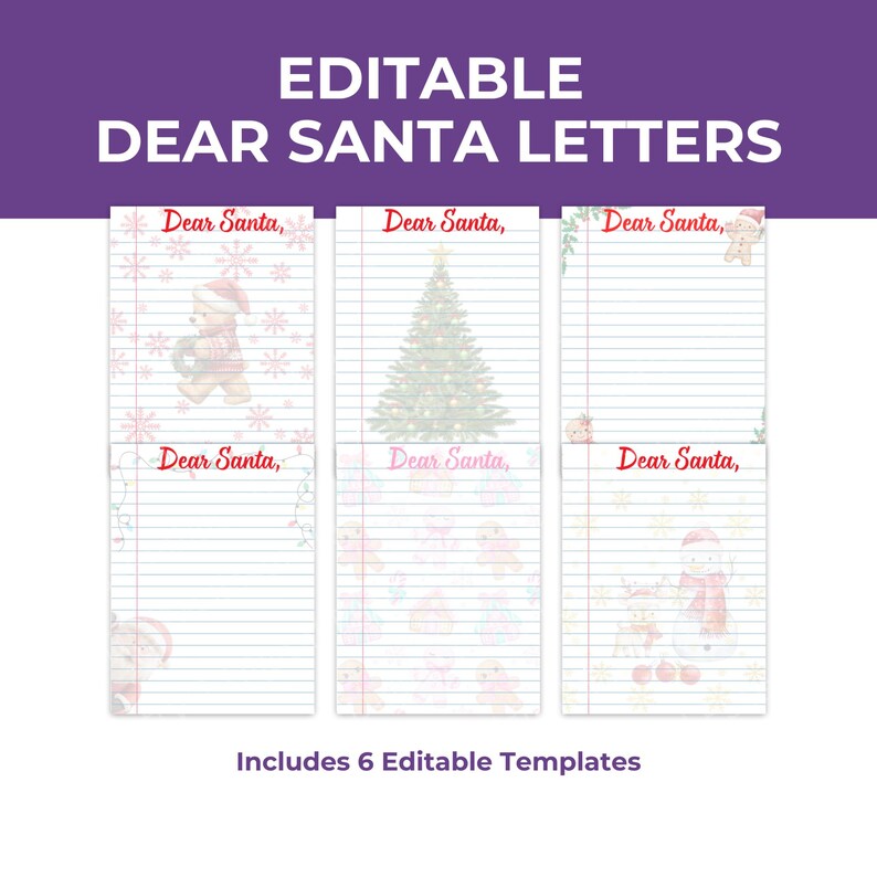 Dear Santa Letter Template Set, Kids Christmas Letter Printable ...