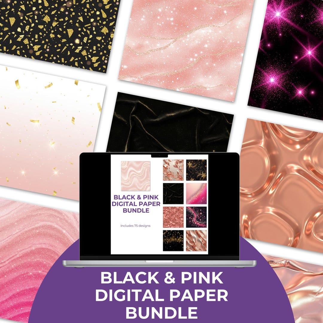 Pink & Black Sparkly Digital Paper Bundle | 75 Glitter Backgrounds ...