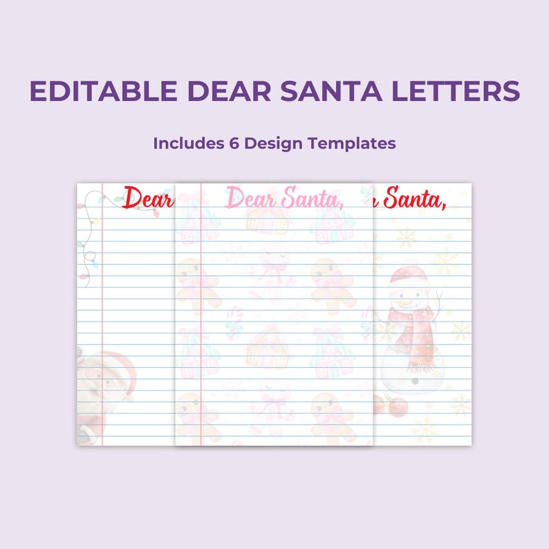 Dear Santa Letter Template Set, Kids Christmas Letter Printable ...