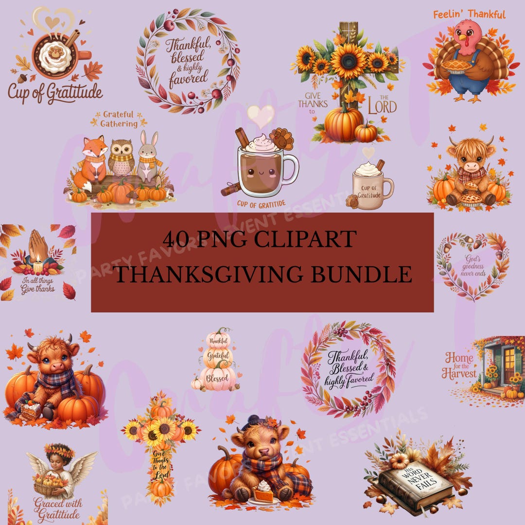 40 Thanksgiving PNG Bundle | Fall Clipart for Crafters | Autumn ...