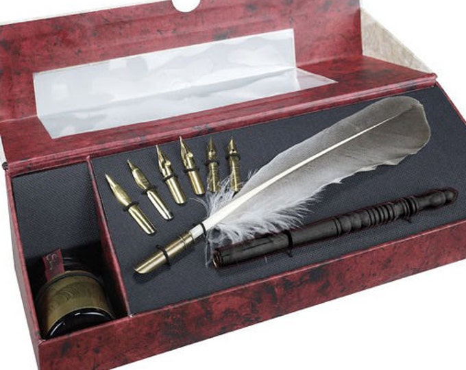 Calligraphy Feather Pen Set With Ink - Etsy