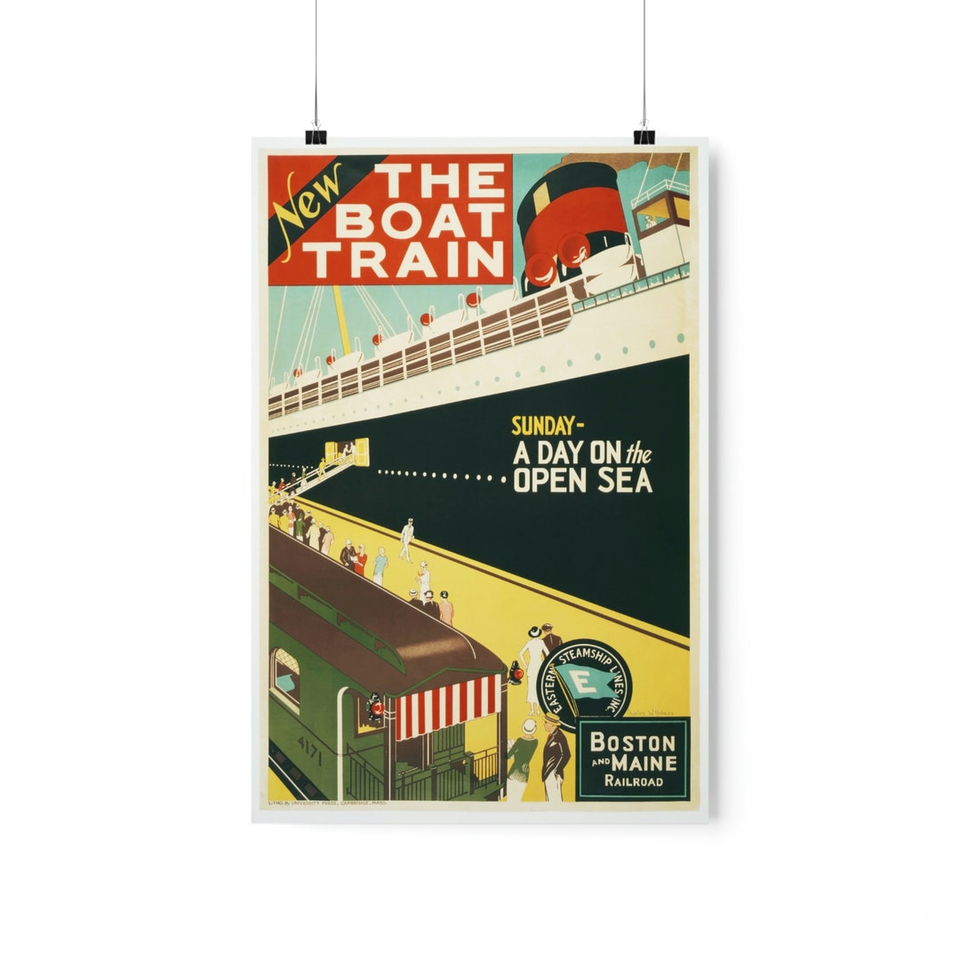 Art Deco Travel Poster the Boat Train Boston and Maine Railroad Premium ...